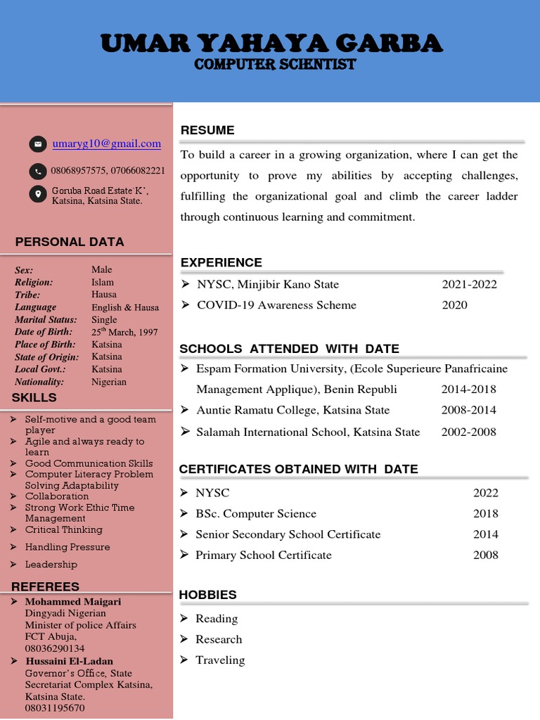 Umar Yahaya Garba Computer Scientist | PDF | Cognition Umar Yahaya Garba Computer Scientist | PDF | Cognition