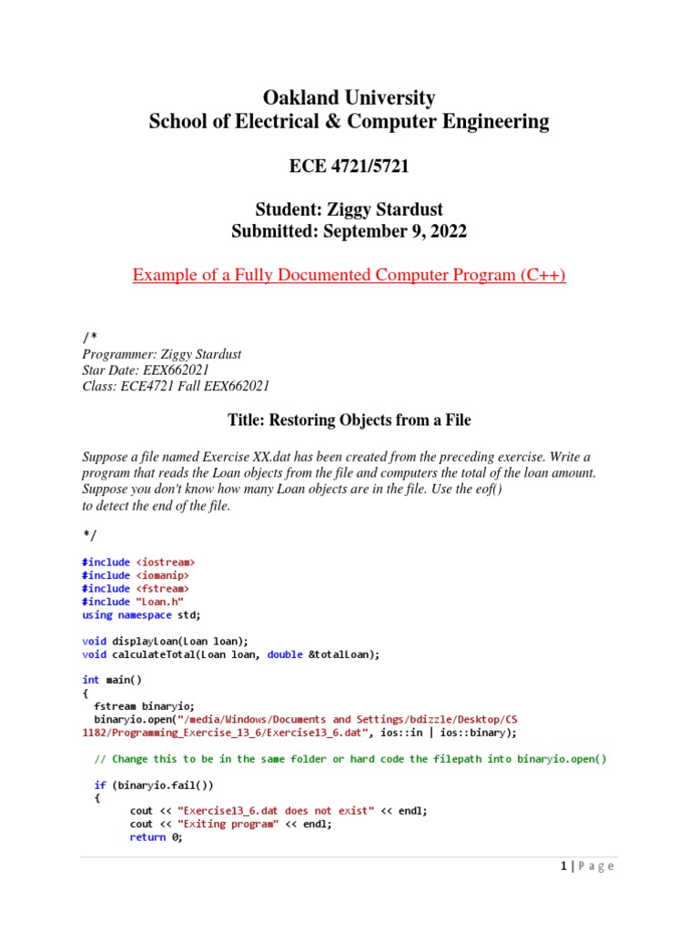 ECE 4721 - 5721 Example Computer Program Submission | PDF