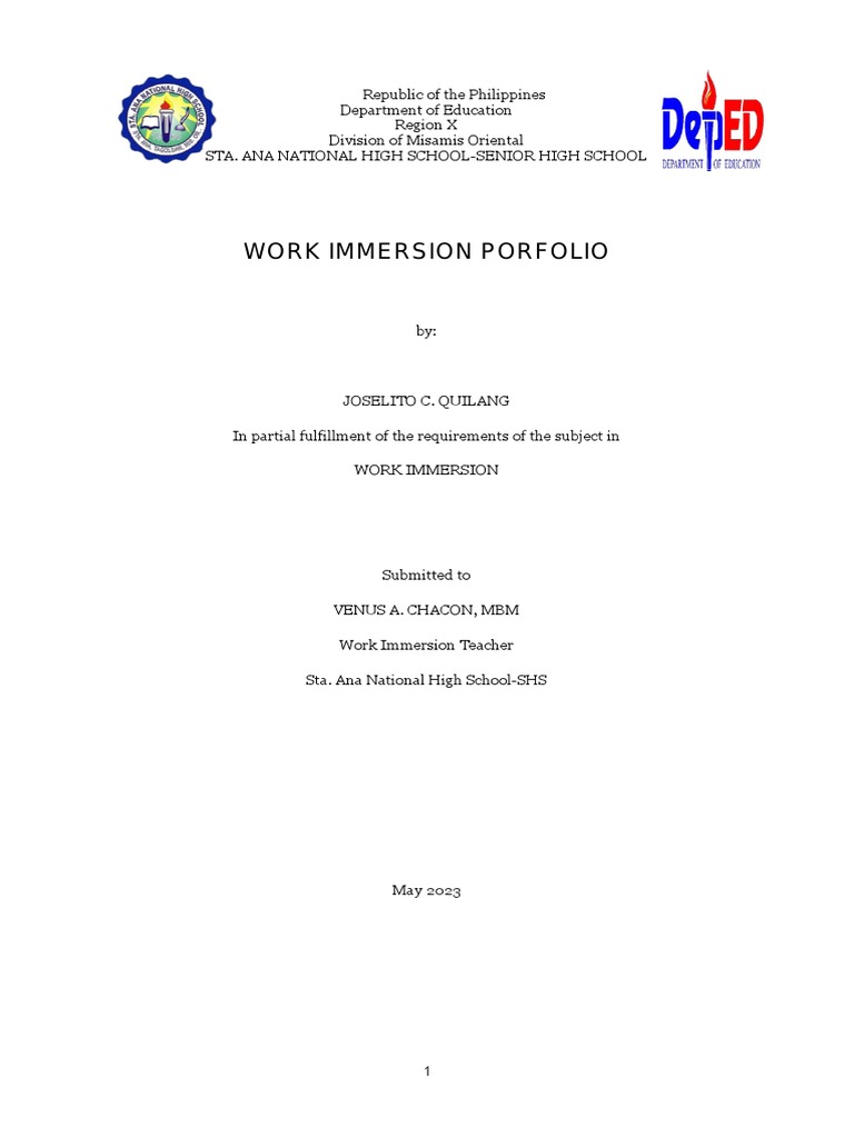 WORK IMMERSION PORtFOLIO | PDF | Job Interview | Sustainability