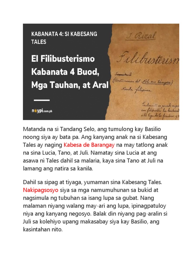 El Filibusterismo Buod Kabanata 4 | PDF