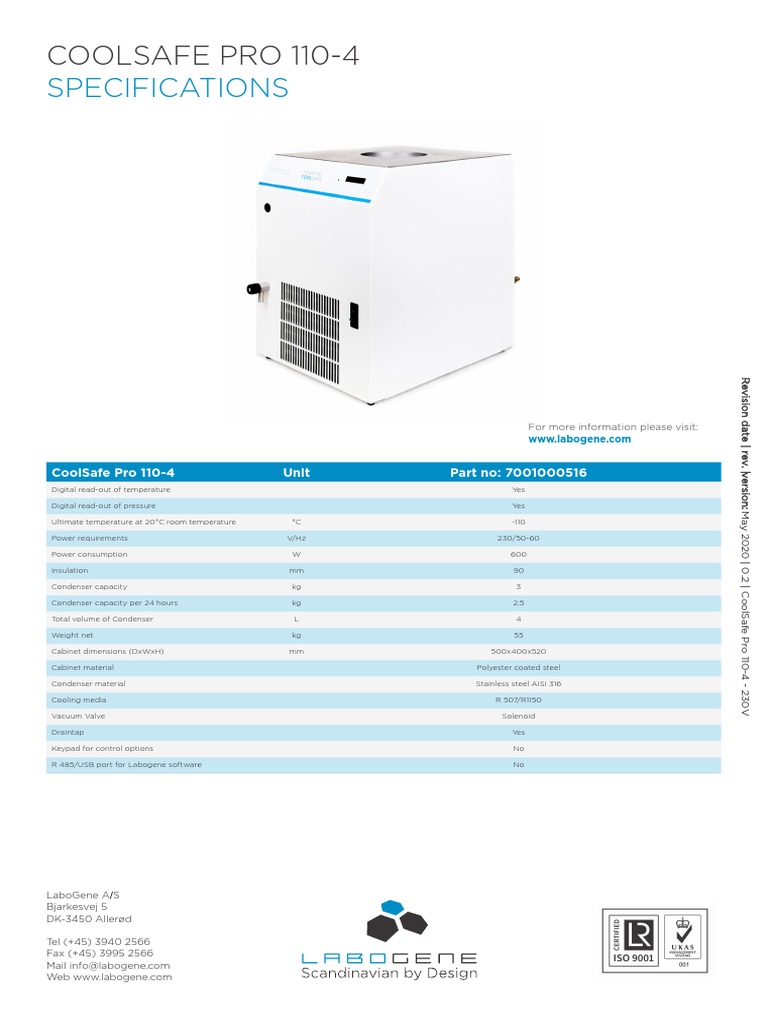 Labogene - CoolSafe Pro 110-4 - 230V | PDF