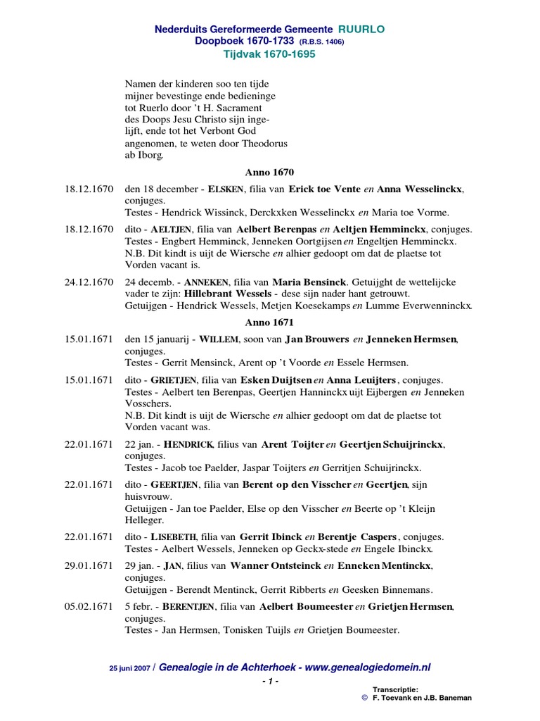 Ruurlo DPB 1670-1695 | PDF
