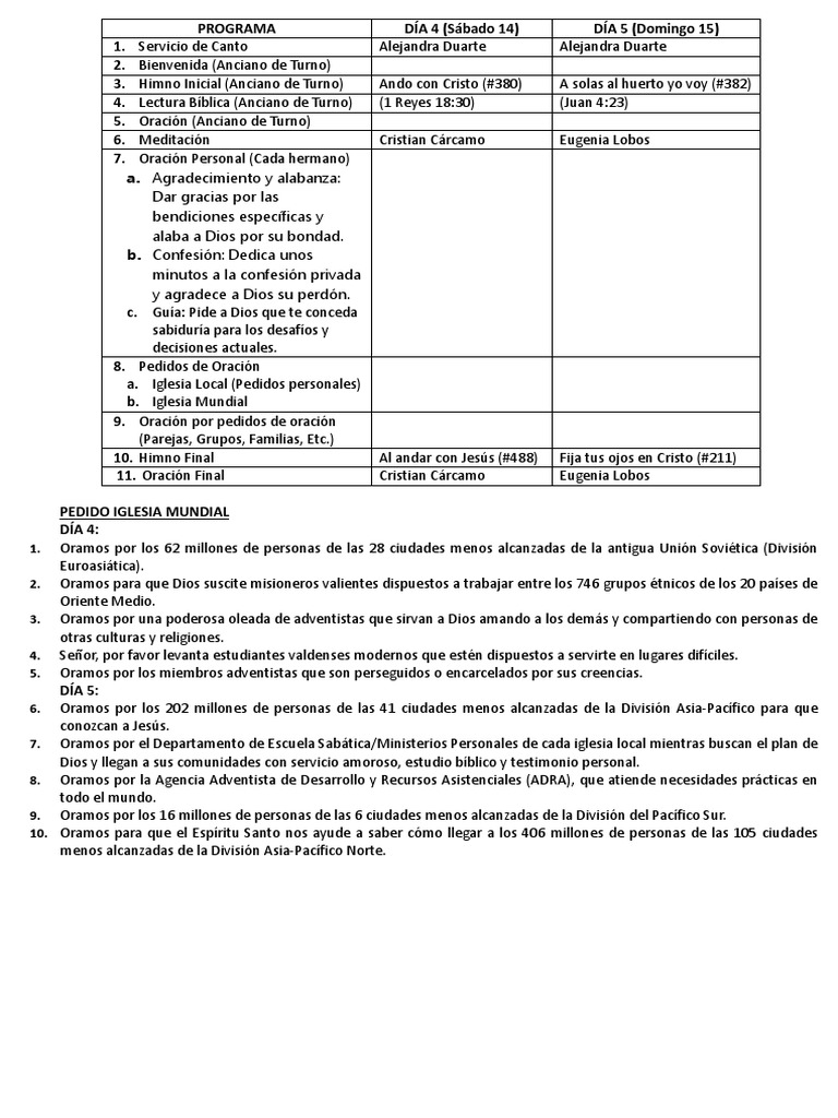 Programa 10 Días de Oración | PDF | Oración | Iglesia Adventista del Séptimo Día
