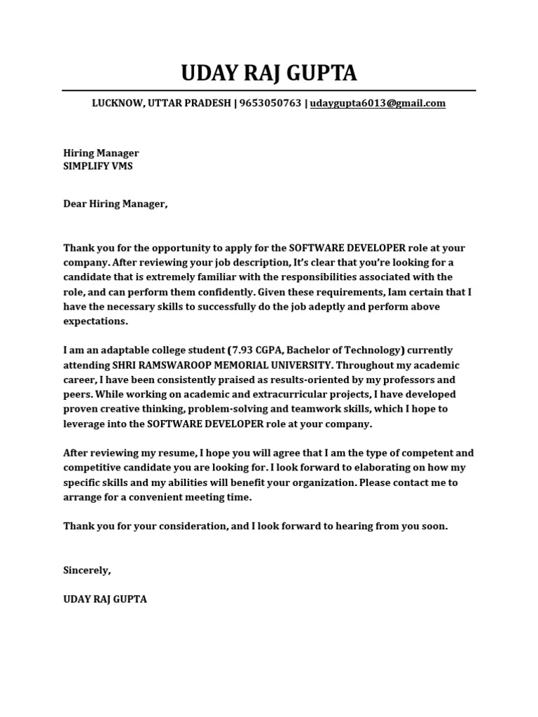 Cover Letter | PDF | Business | Self-Improvement