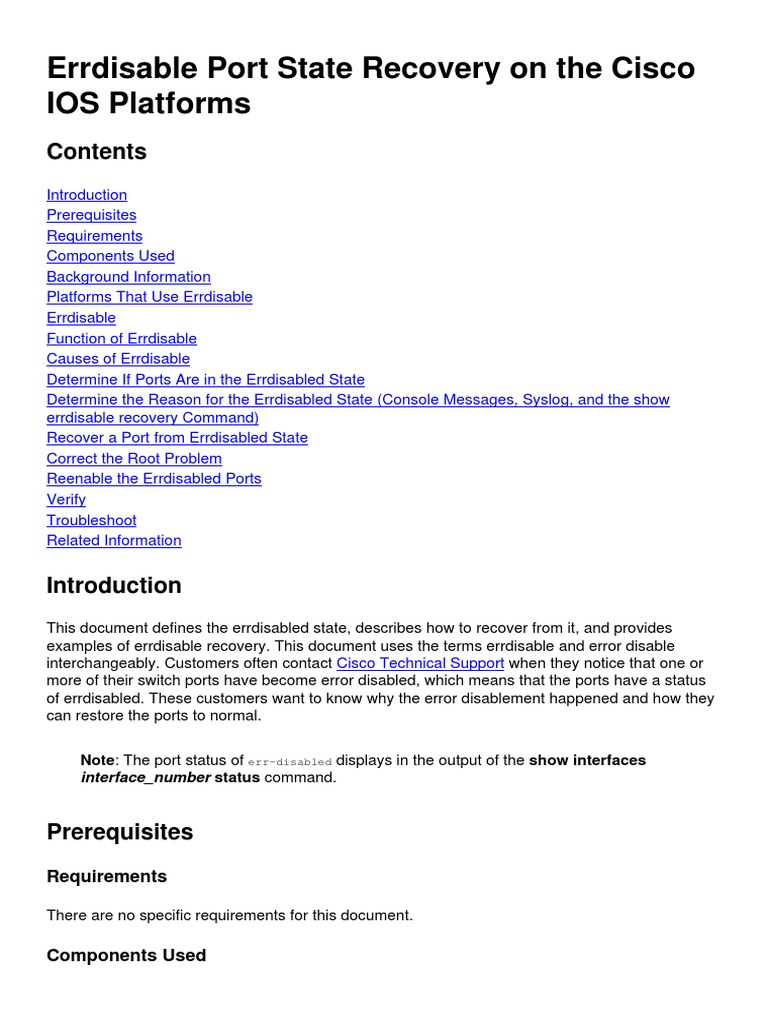 Errdisable Port State Recovery On The Cisco IOS Platforms | PDF ...