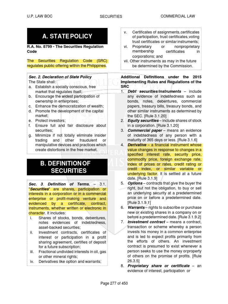A. State Policy: R.A. No. 8799 - The Securities Regulation Code ...