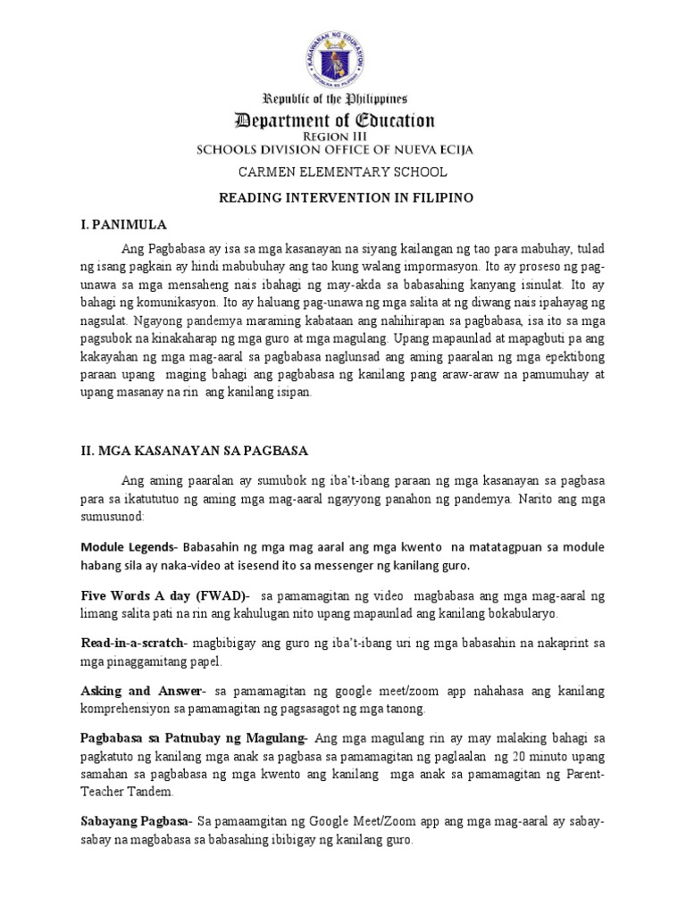 Ces Reading Intervention Filipino 2 | PDF