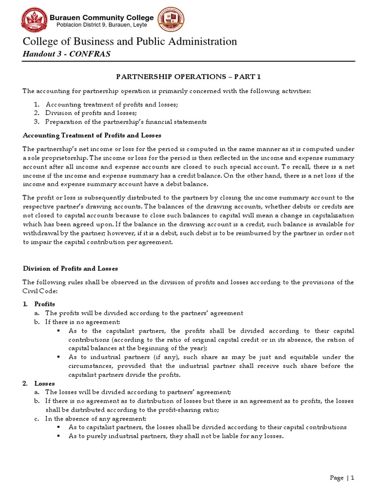 Profit and Loss Distribution in Partnerships | PDF | Partnership ...