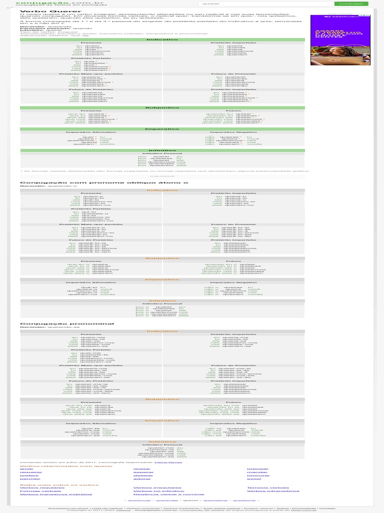 Conjugação do Verbo Querer - Conjugação de Verbos | PDF | Relações ...