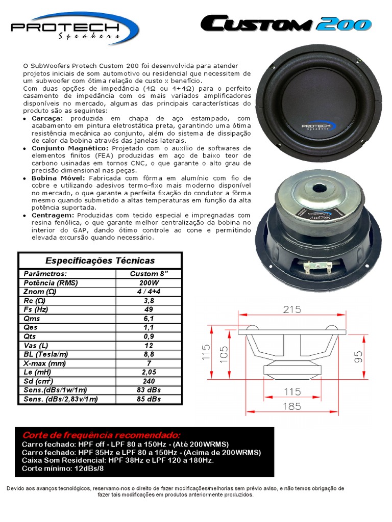 Manual Protech Custom 200 - 8 | PDF | Alto-falante | Eletricidade