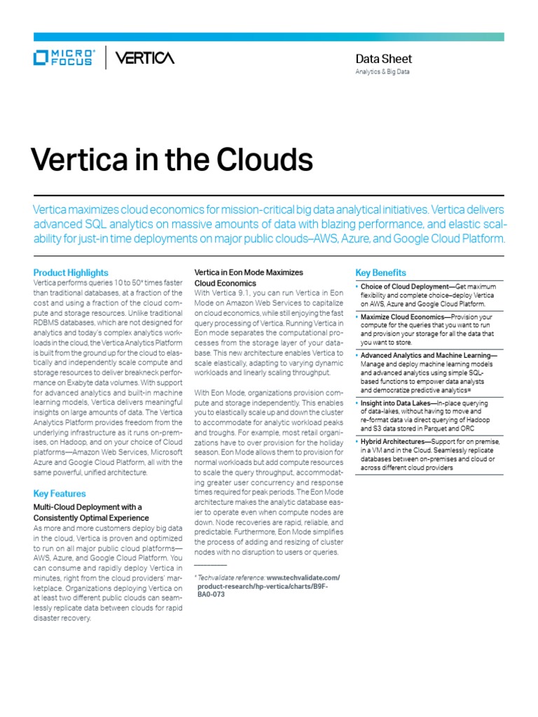 Vertica in The Clouds Datasheet | PDF | Cloud Computing | Databases