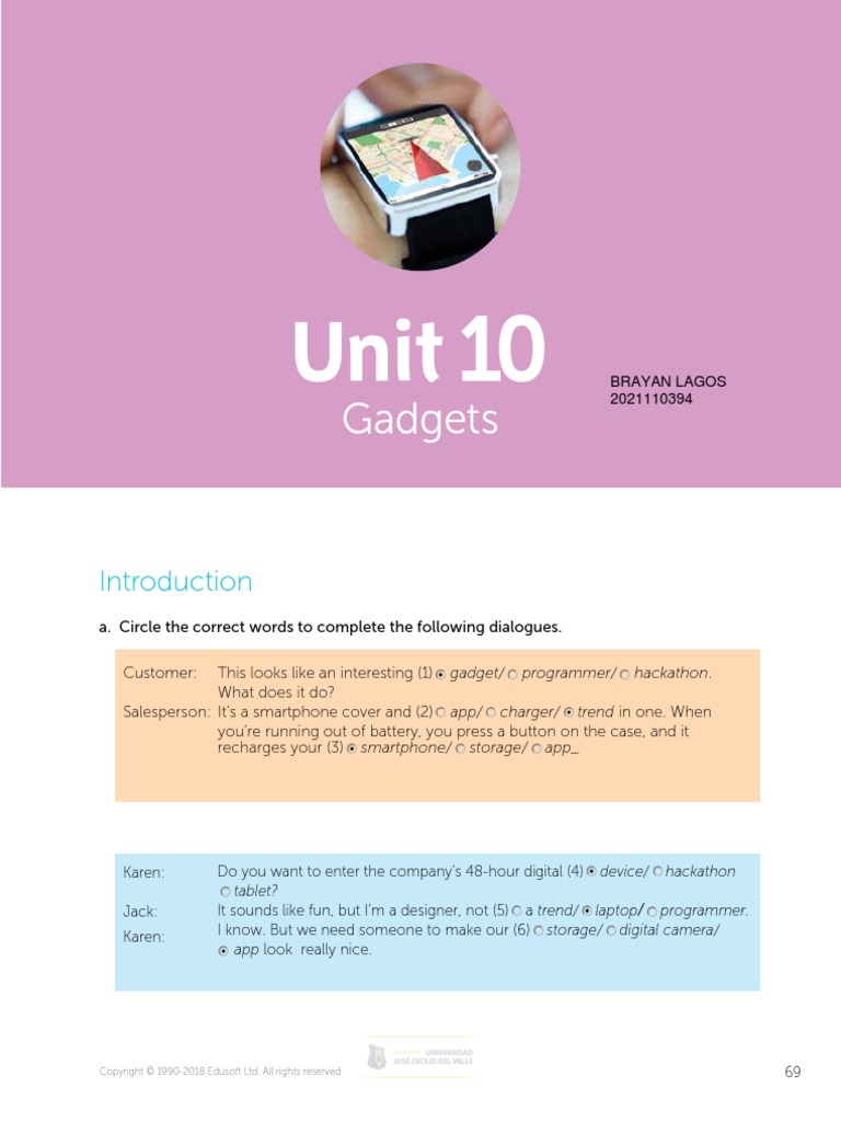 BRAYAN LAGOS 2021110394 Intermediate - 1 - Workbook - Units - 10 | PDF | Internet Of Things ...