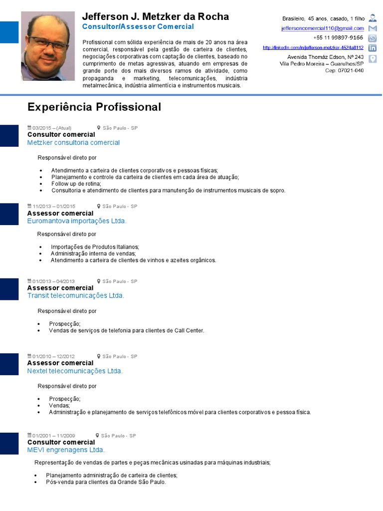 CV - Jefferson Jorge Metzker Da Rocha | PDF | Ciência militar | São Paulo