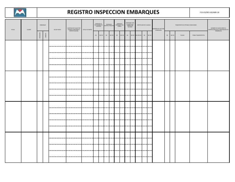 f15-03 Registro Inspeccion de Embarques Rev. 00 Abr-18 | PDF