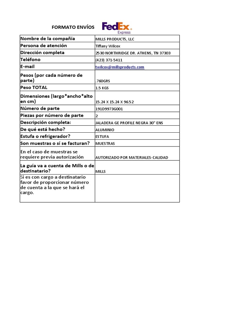 Formato Envíos Fedex | PDF