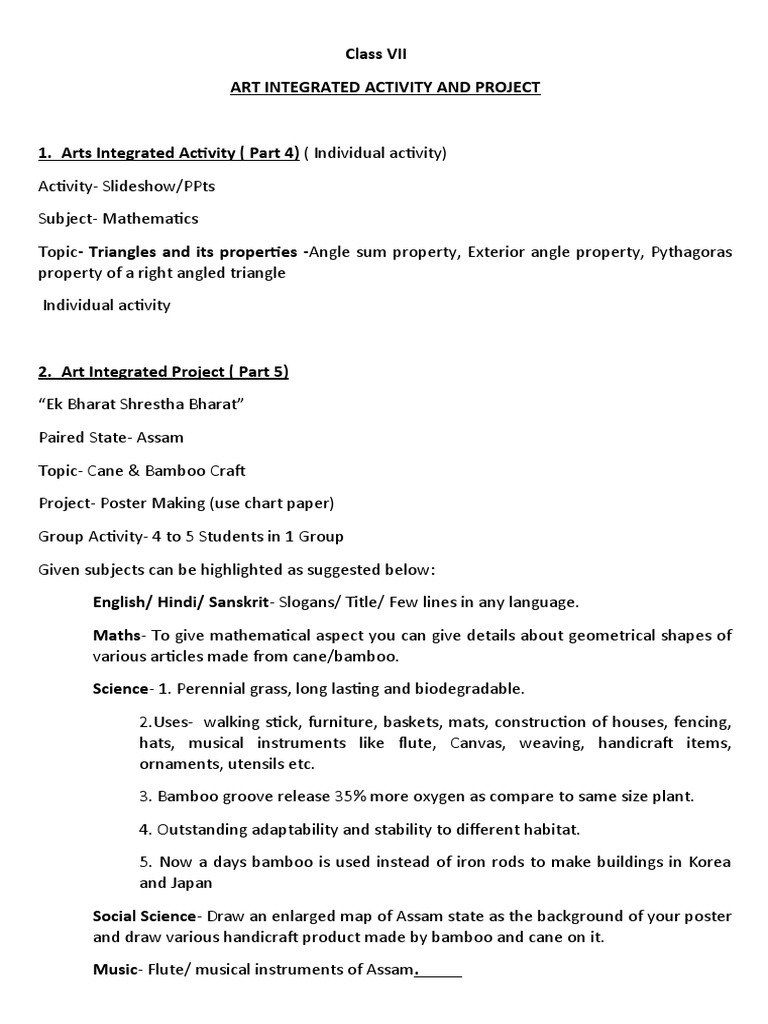 Art Integrated Projects for Class 7 | PDF