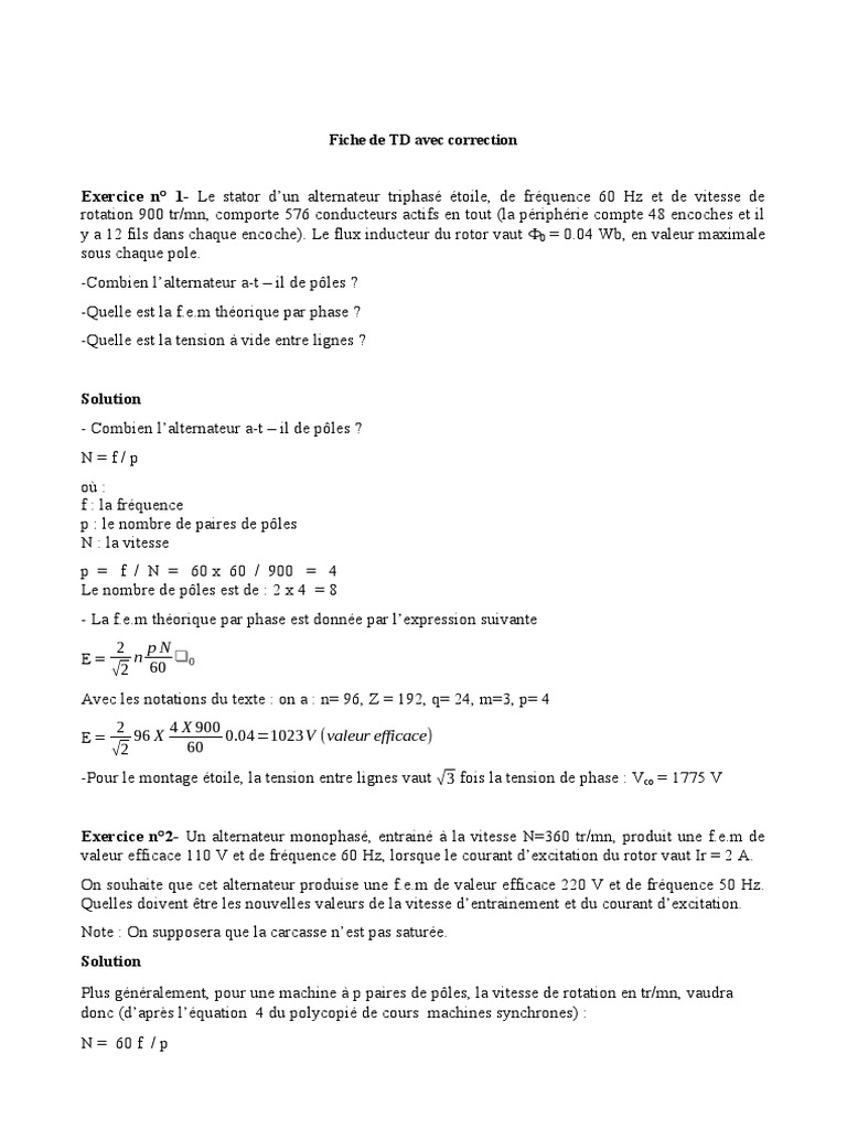 Exercice Machine Synchrone 1 | PDF | Puissance (physique) | Inducteur