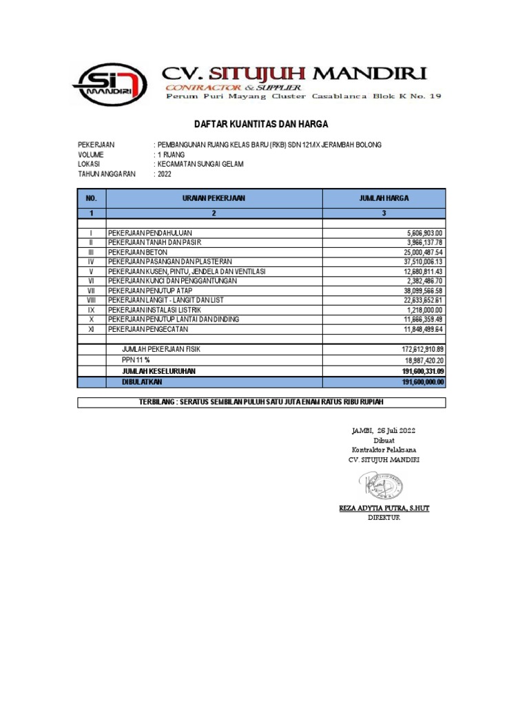 Daftar Kuantitas Dan Harga | PDF