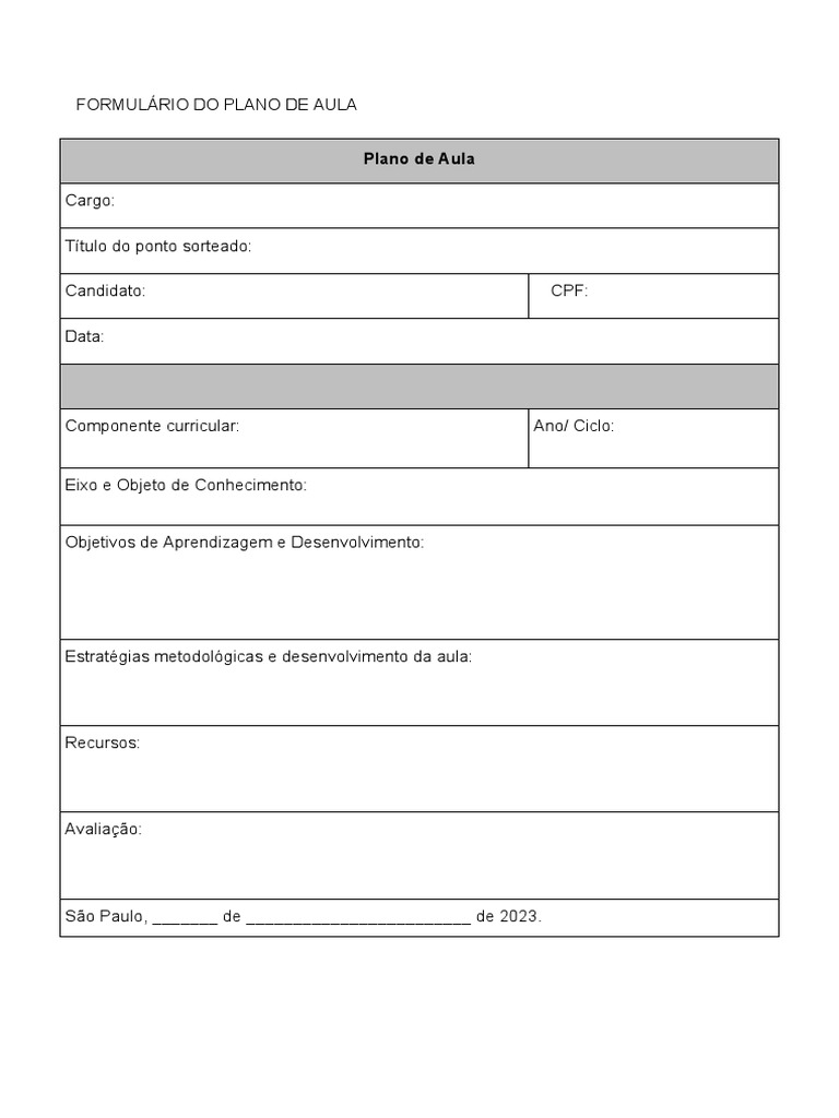 Smesp Formularios Plano de Aula PDF | PDF