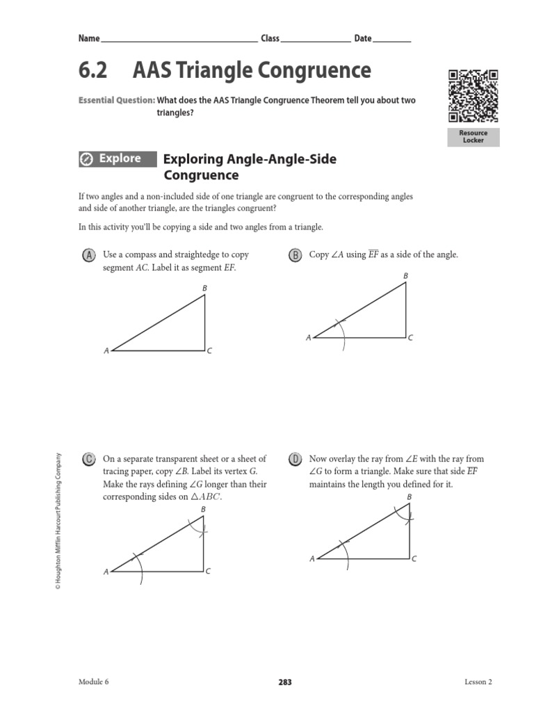 6.2 AAS Triangle Congruence: Exploring Angle-Angle-Side Congruence ...