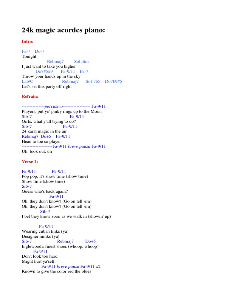 24k Magic Acordes Piano | PDF | Popular Music