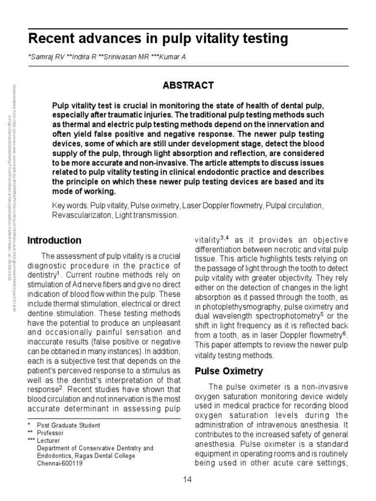 Recent Advances in Pulp Vitality Testing.4 | PDF | Health Sciences ...