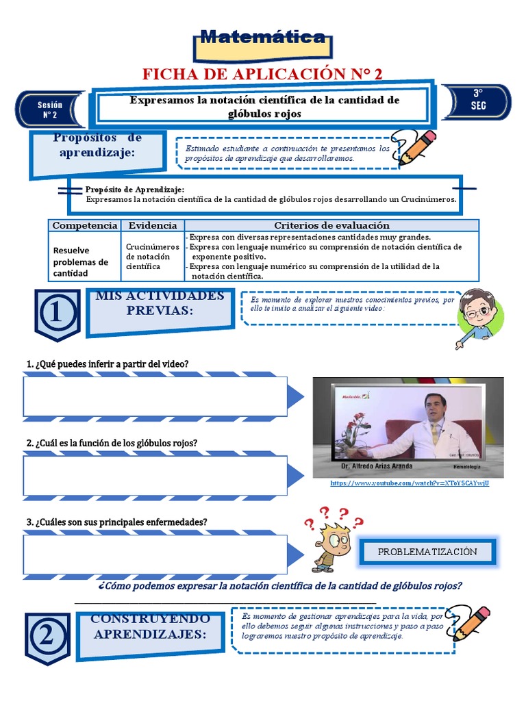 3° FICHA DE APLICACIÓN-SESIÓN2-SEM.1-EXP.2-MATE. | PDF | Sangre | Aprendizaje