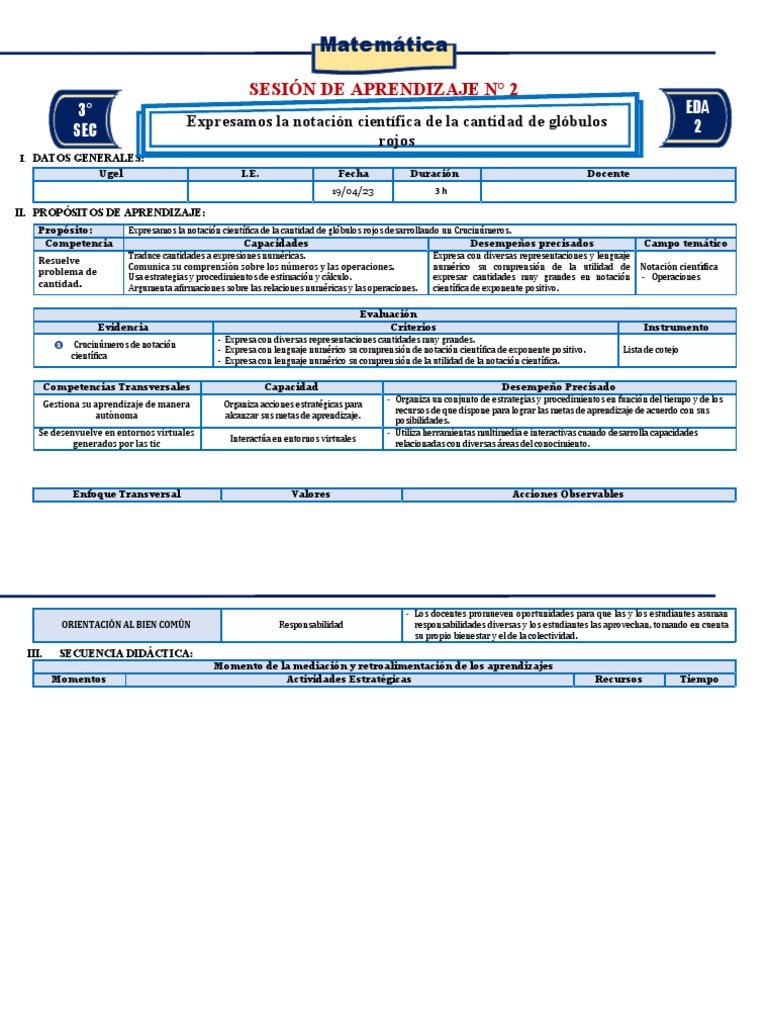 3° Sesión de Aprendizaje Sesión2-Sem.1-Exp.2 | PDF | Sangre | Aprendizaje
