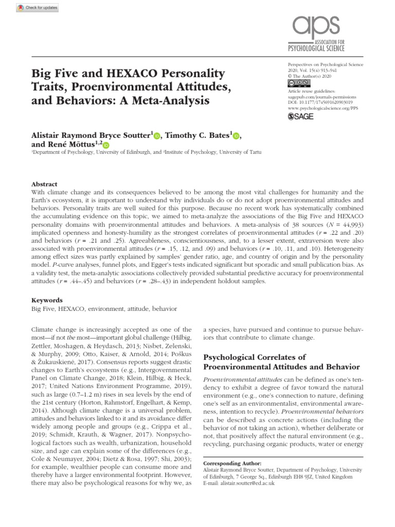 Hexco and Big Five | PDF | Meta Analysis | Attitude (Psychology)