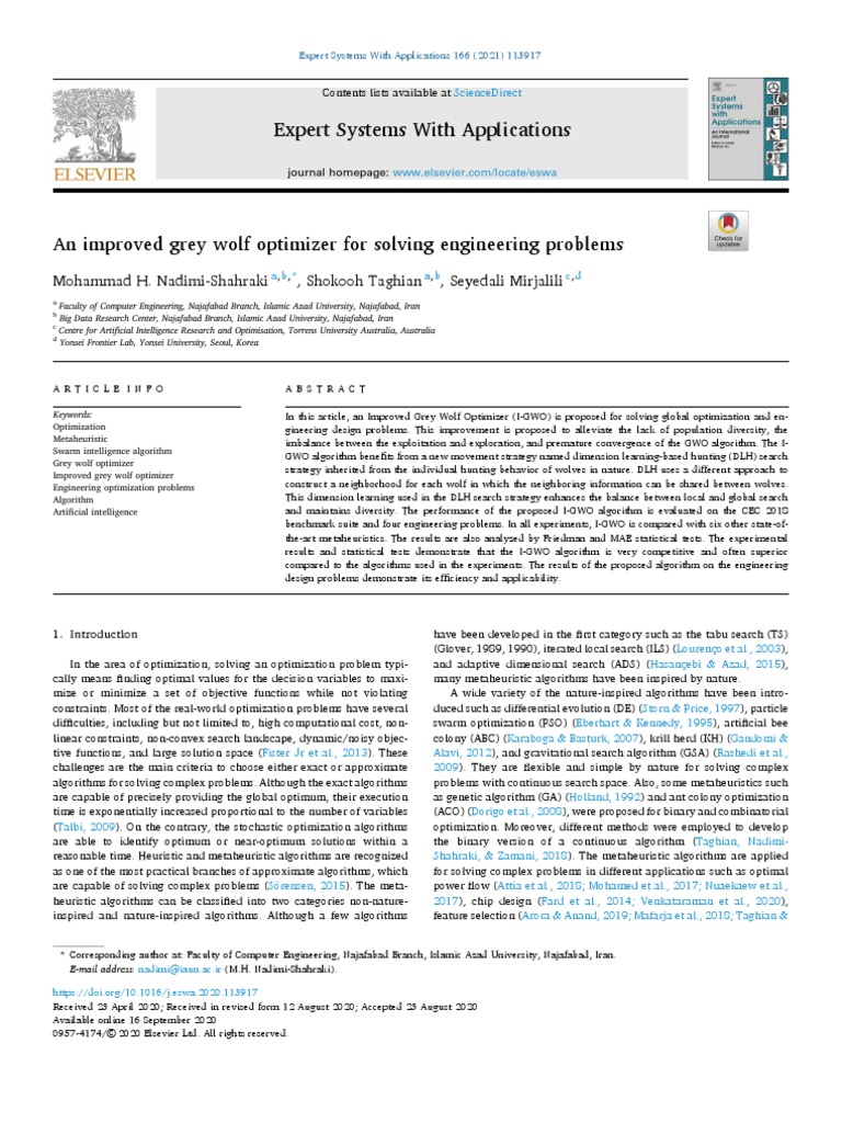 An Improved Grey Wolf Optimizer For Solving Engineering Problems | PDF ...