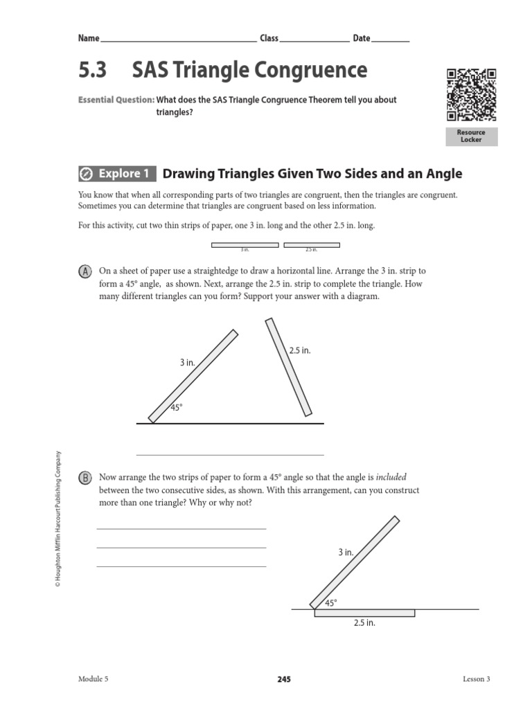5.3 SAS Triangle Congruence: Drawing Triangles Given Two Sides and An Angle | PDF | Triangle ...