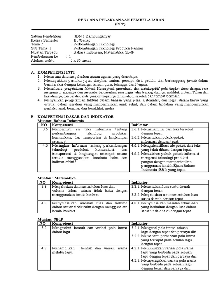 RPP 7 (Tema 7 ST 1 Fix) | PDF
