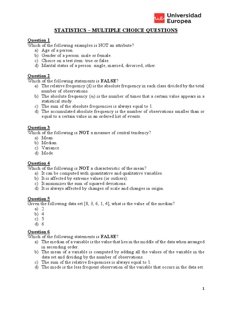 MCQ - Statistics | PDF | Variance | Standard Deviation