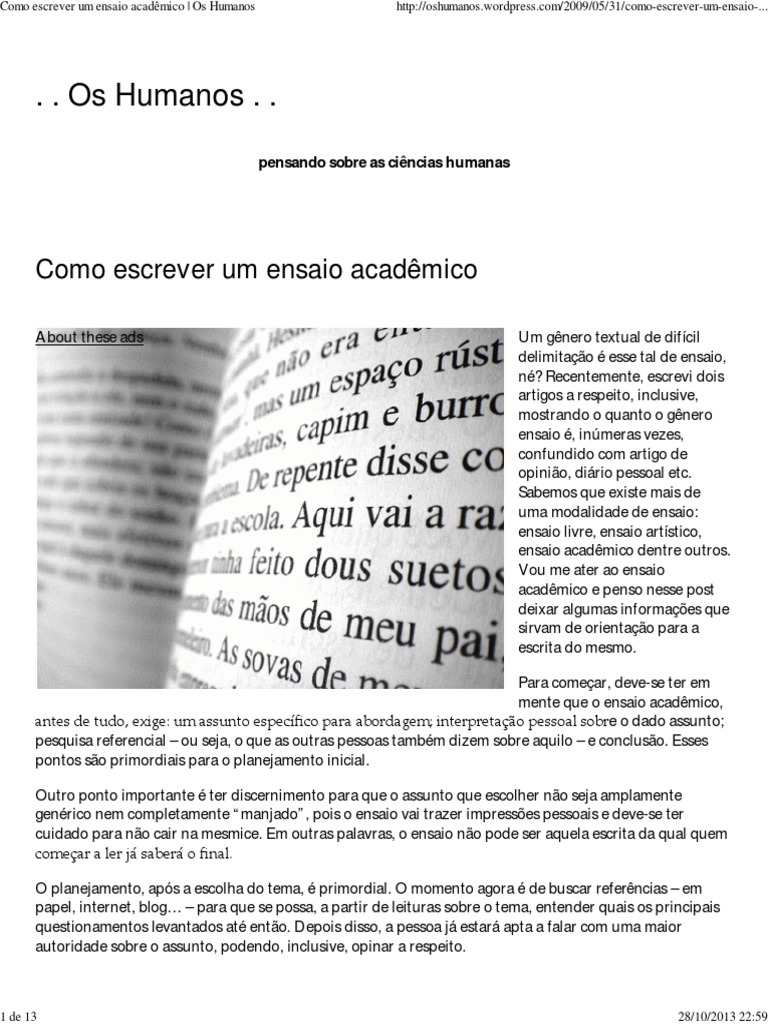 Como Escrever Um Ensaio Acadêmico - Os Humanos | PDF | Ensaios | Science