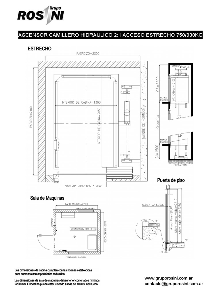 Ascensor Camillero Hidraulico 2a1 Acceso Estrecho 750-900KG | PDF