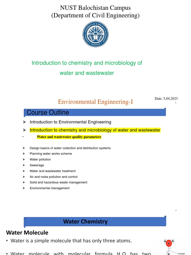 Lecture 2' PART A Introduction To Chemistry and Microbiology of Water ...