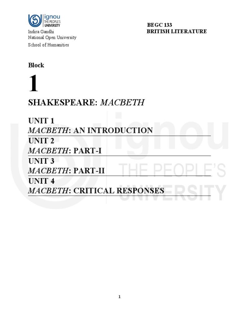 Block 1 | PDF | Macbeth | The Prince