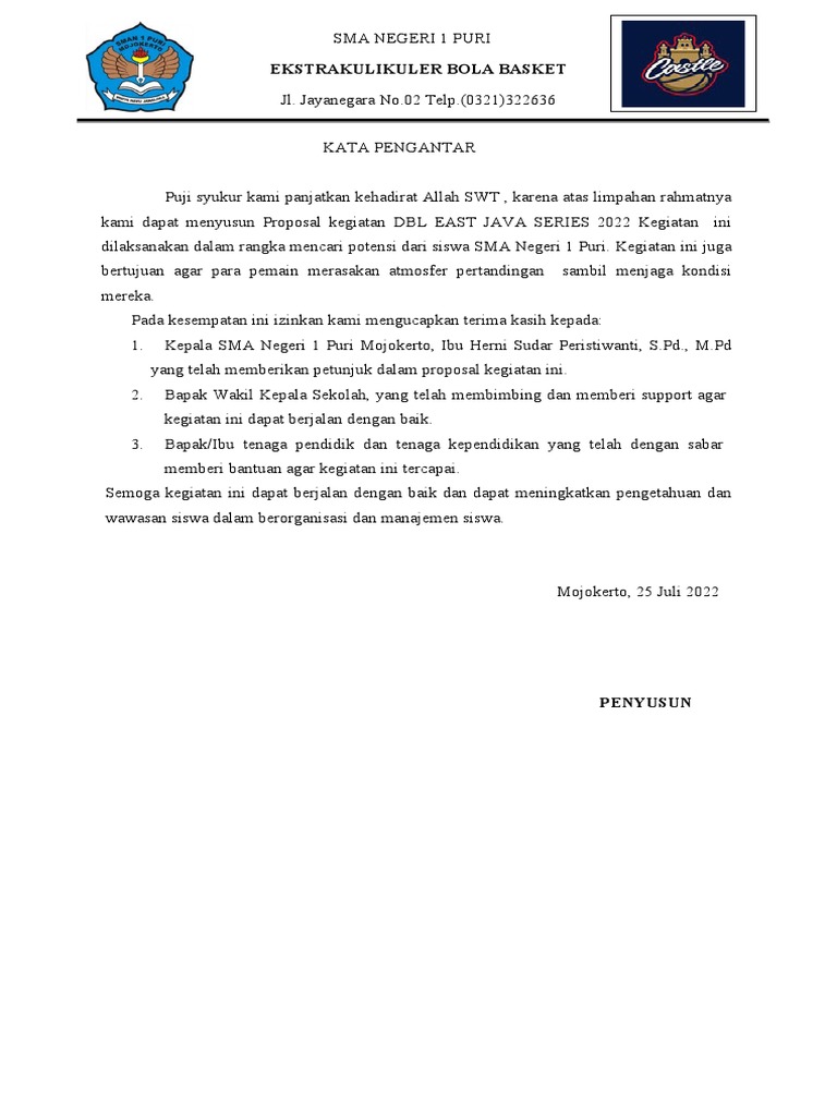 Proposal Ekstrakurikuler Bola Basket SMAN 1 Puri | PDF