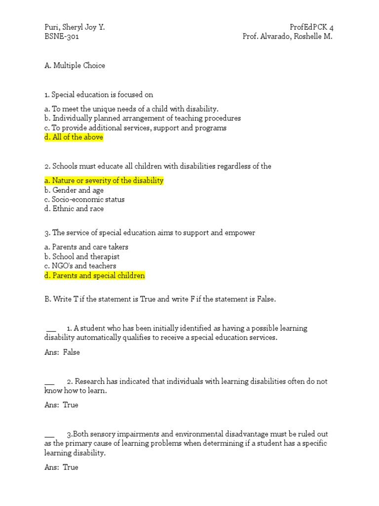 ProfEd PCK 4 | Download Free PDF | Special Education | Disability