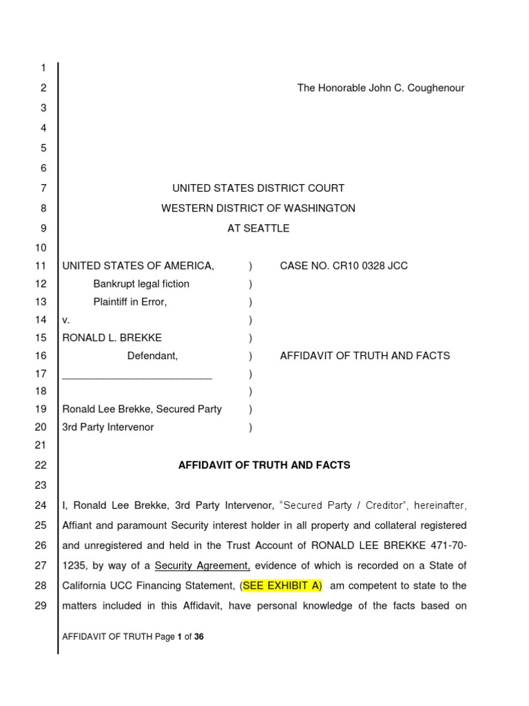 Affidavit of Truth - Ron5 | PDF | Affidavit | Banks