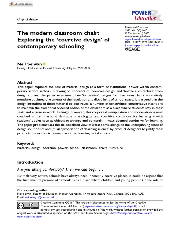 Coercive Design in Classroom Chairs | PDF | Classroom | Learning