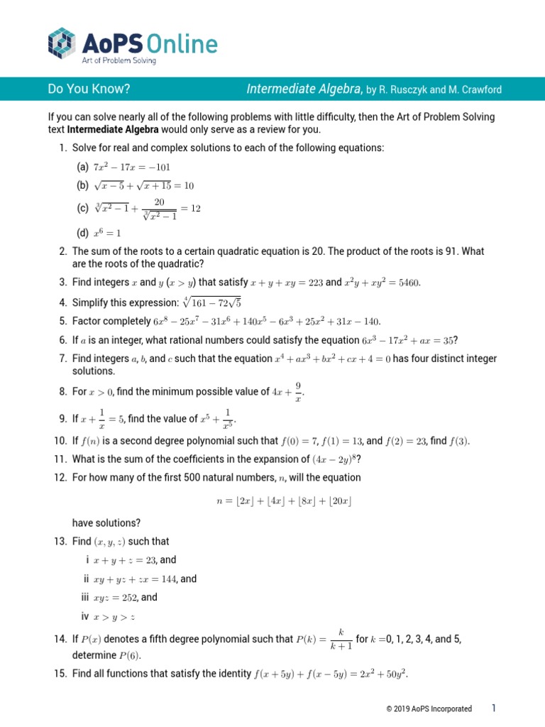 Intermediate Algebra Post Test Solutions | PDF | Equations | Algebra