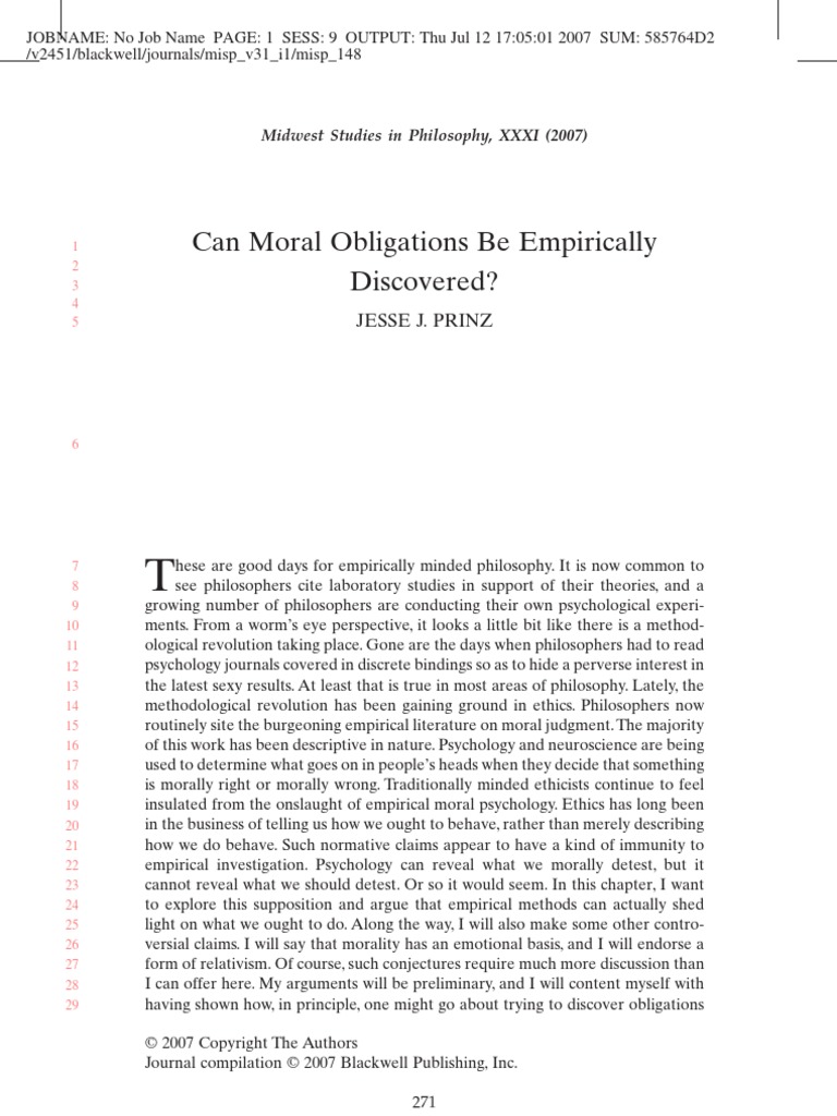 Can Moral Obligations Be Empirically Discovered?: Jesse J. Prinz | PDF ...