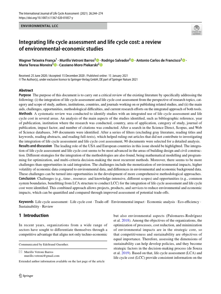 Integrating Life Cycle Assessment and Life Cycle Cost: A Review of ...