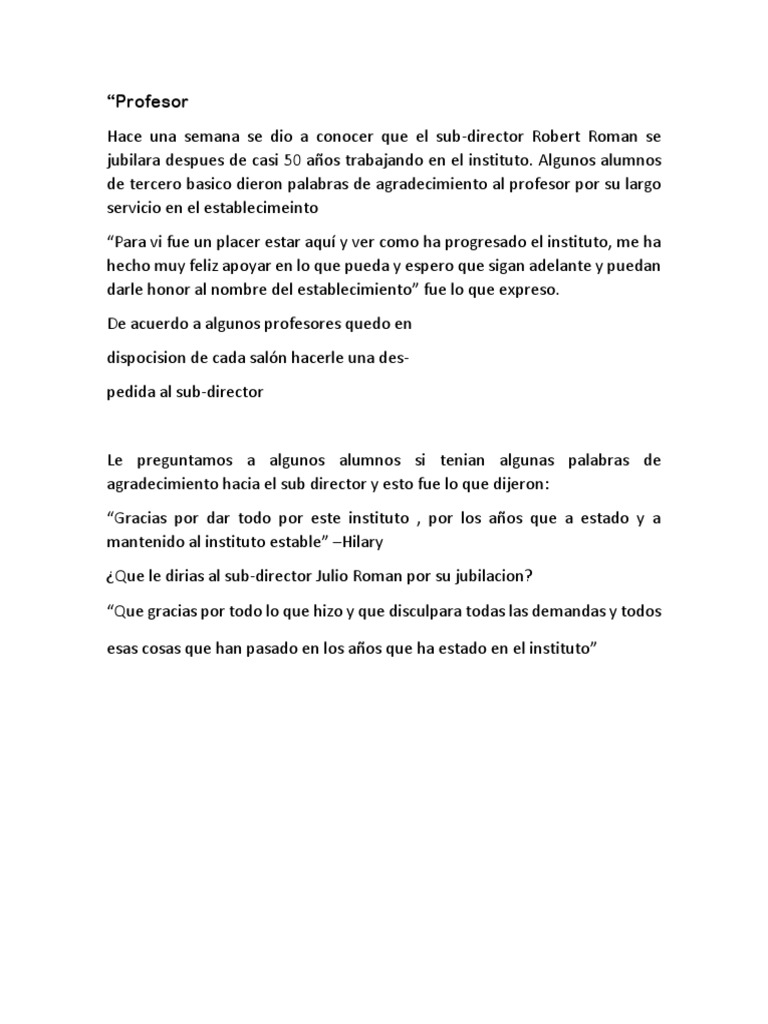 Despedida del Sub-Director Robert Roman | PDF | Viajes y turismo