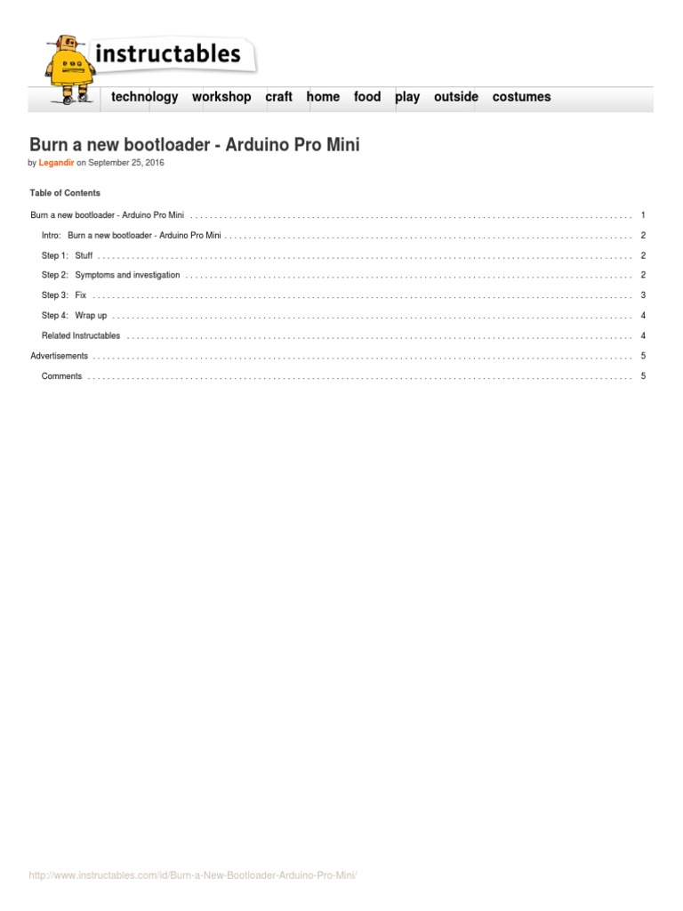 Burn A New Bootloader Arduino Pro Mini Pdf Arduino Computer Architecture