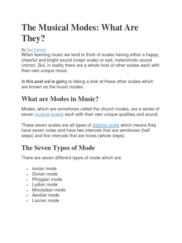 Modes in Music | PDF | Mode (Music) | Minor Scale