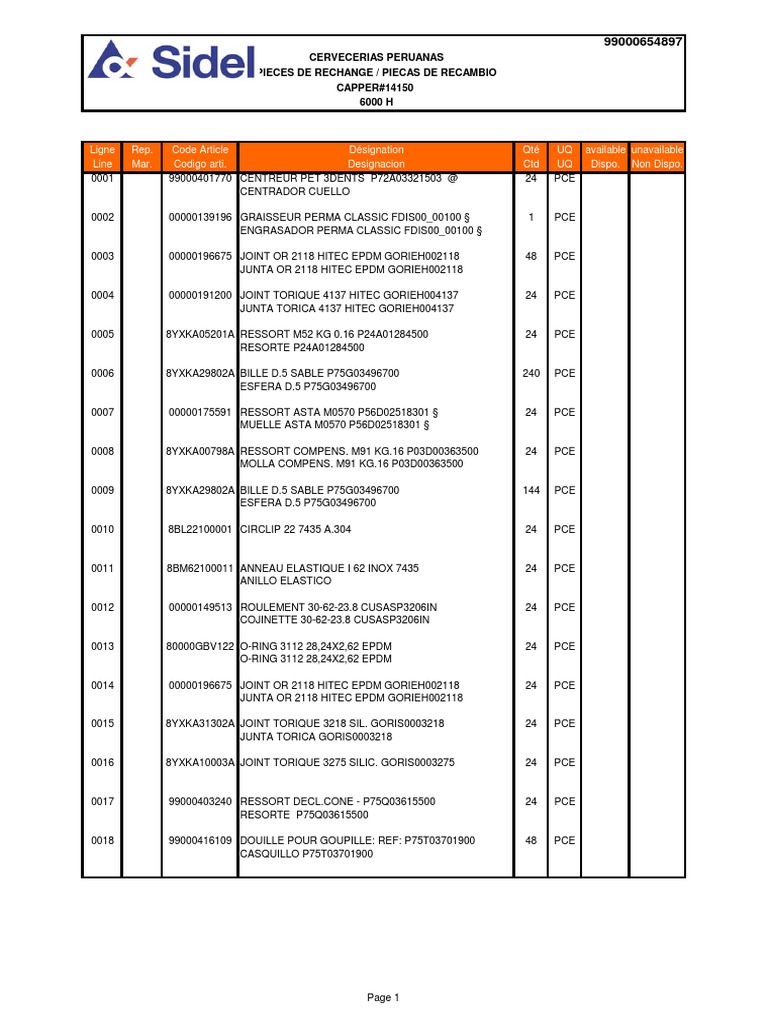 Liste 6000 H Capper 14150 For SRMB 0121 | PDF