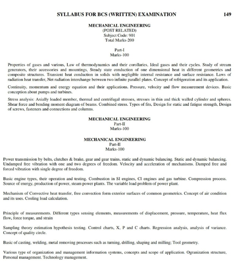 Bcs Mechanical Syllabus | PDF