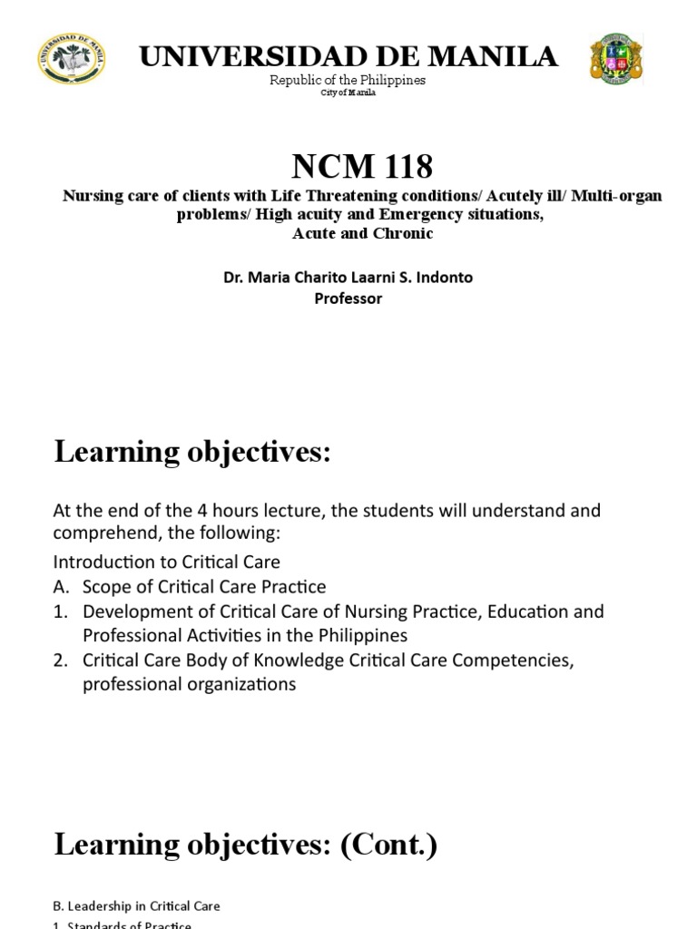 NCM 118 Week 2 | PDF | Nursing | Intensive Care Medicine
